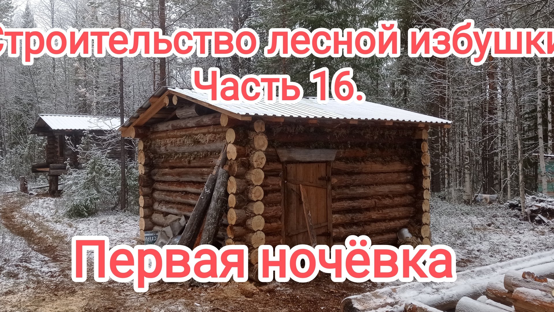 Строительство лесной избушки. Часть 16.
Первая ночёвка.