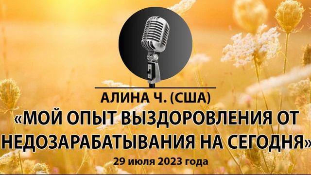 Спикерская АНЗ Алина Ч. США 29.07.23. Тема: "Мой опыт выздоровления от недозарабатывания на сегодня"