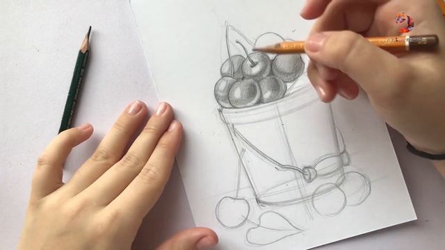 Урок - Рисуем Черешню В Ведёрке Простым Карандашом За 30 Минут!