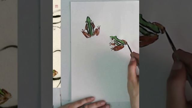 Как нарисовать тушью лягушек в стиле  суми-э