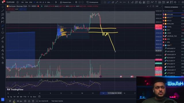 Рынок Разворачивается! Или это Ретест?!  Куда Пойдет Цена? Биткоин ПРОГНОЗ 13-14 февраля 2024