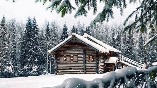 Зимний футаж. Деревянный дом в лесу. для видео.