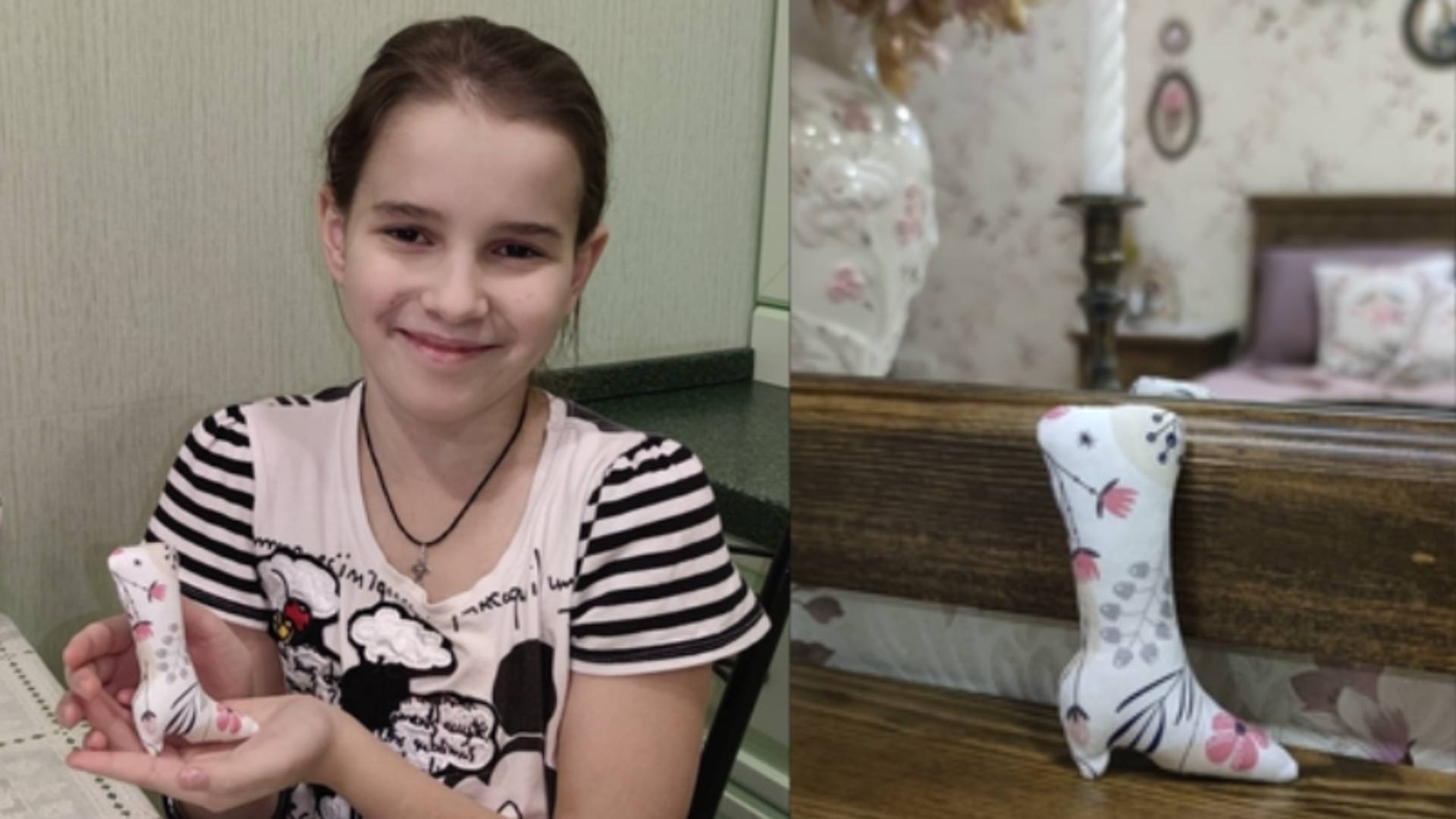 НЮСЯ ШЬЕТ ИГРУШКИ НА ЁЛКУ.