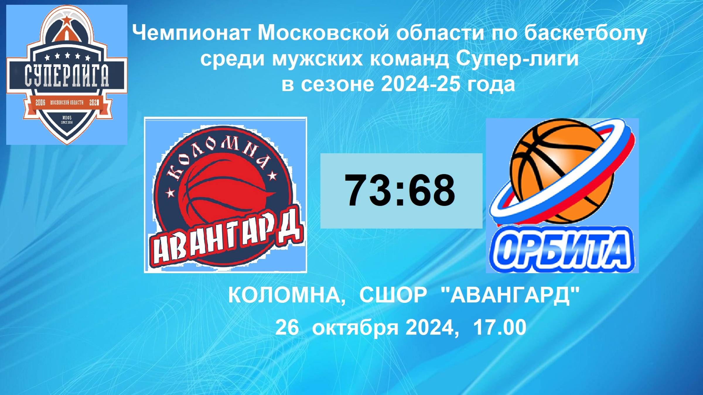 БК "Авангард" (Коломна)-БК "Орбита" (Дзержинский) 73:68 26.10.24