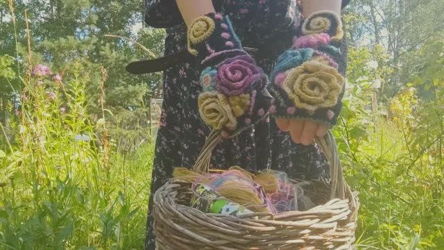 Митенки фриформ крючком