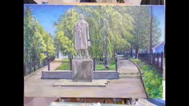 Пишем пейзаж со скульптурой поэта Н.М. Рубцова