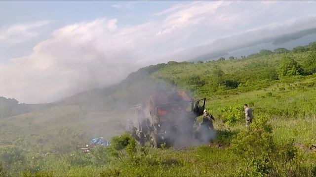 Спасение горевшего ГАЗ 66  на полуострове Краббе