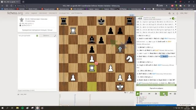 Скандинавская защита. Классика 30+20. Ничья,которая ценнее некоторых побед!