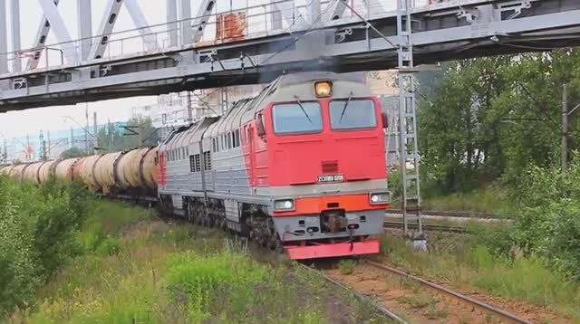 2ТЭ116У-0206 (РЖД/Окт, ТЧ-18 Дно) с порожним наливным грузовым поездом повышенной длины