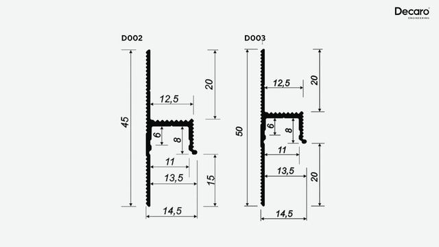 Универсальные теневые профили Decaro D002 D003 для стен, пола и потолка