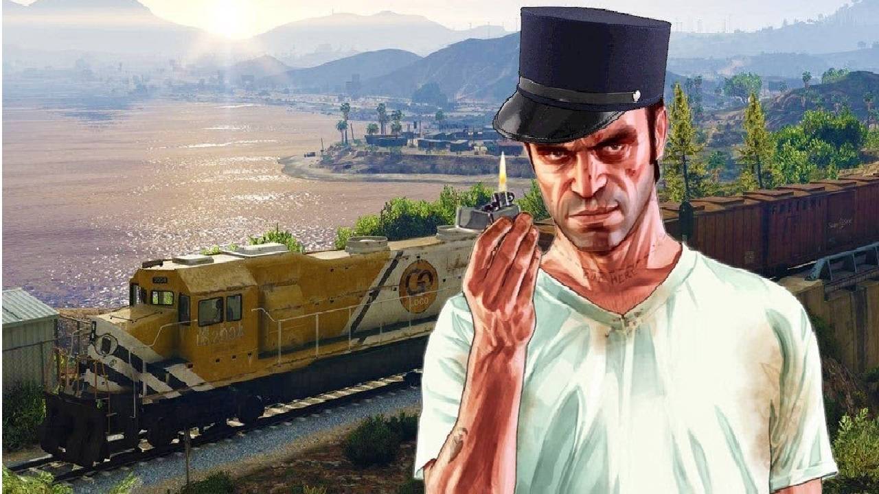 GTA 5 Поезд убийца. Сэнди Шорс - Тревор гробит машины на  ж/д переезде