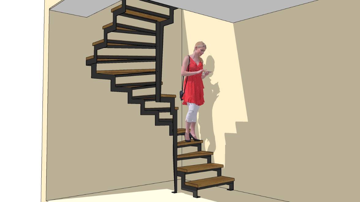 Забежная лестница на ломаном косоуре 180°. п. М.Исаково