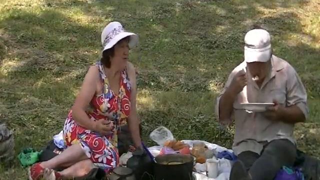 За обедом на покосе