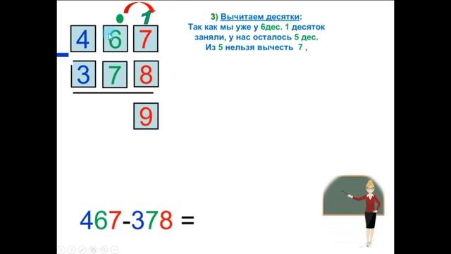 Алгоритм вычитания  трехзначных чисел