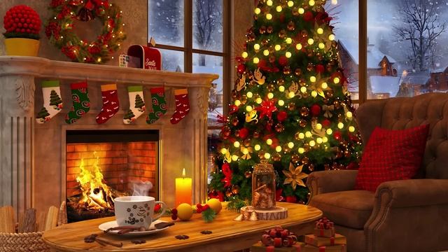 Рождественский камин с инструментальной рождественской музыкой