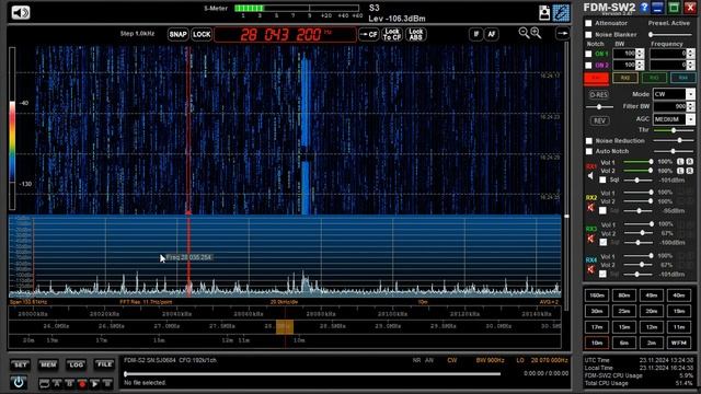 23.11.2024 13:23UTC, [10m, ham], Красивый 'водопадик' во время CW контеста