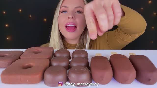 ASMR Клондайк Пончики, Двойная малина Chocolate Magnum, Бостонский крем, Мукбанг
