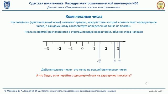 Лекция 040-2.  Комплексные числа.  Представление синусоид комплексными числами