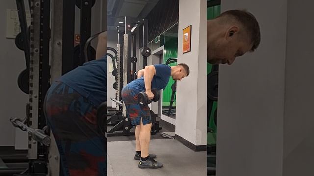 Тяга гантелей в наклоне сверху поочередно