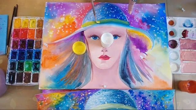 Рисуем портрет ДЕВУШКИ в одуванчиках.  Гуашь и Акварель. Запись прямого эфира. Часть 2.