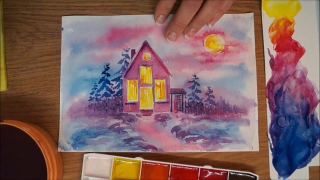 Как нарисовать ЗИМНИЙ ПЕЙЗАЖ. Акварель.