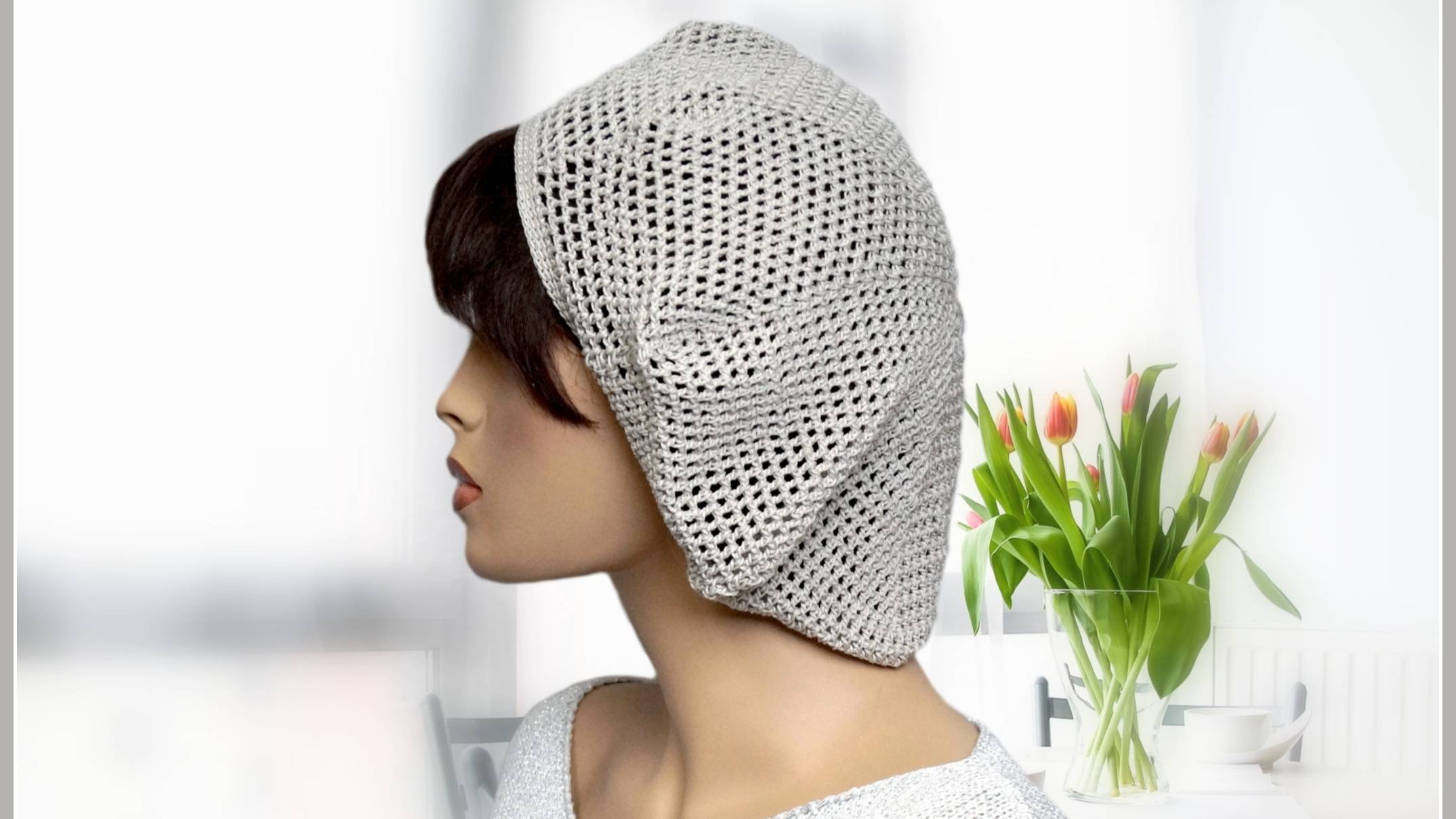 Как связать летний ажурный берет филейной сеткой крючком.