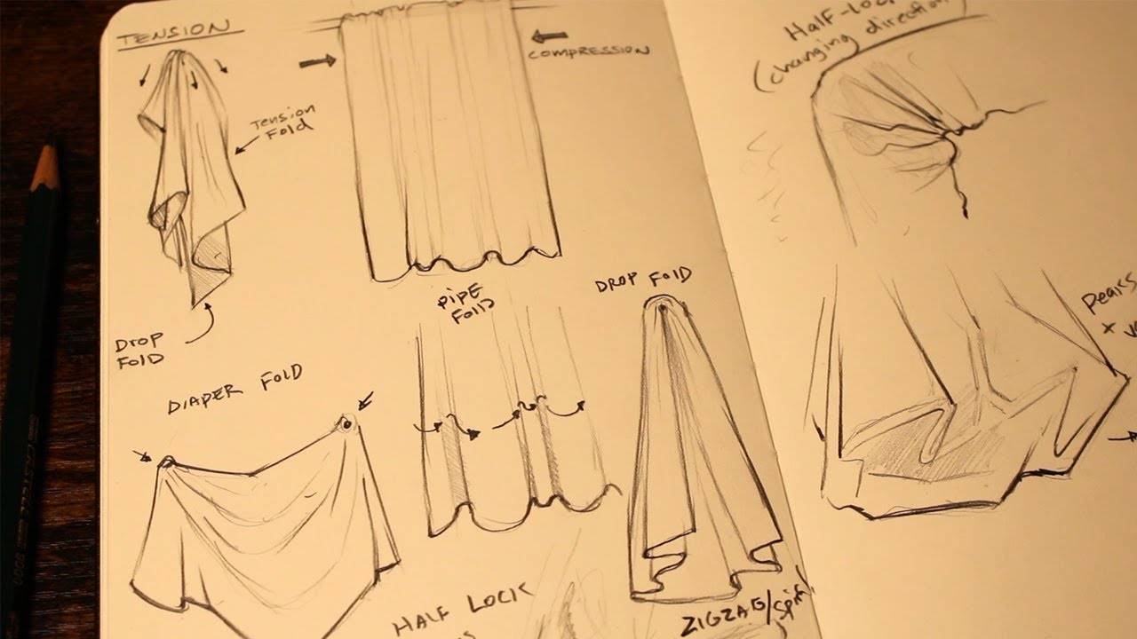 Учимся рисовать ткань и складки | Скетчинг | Sketching