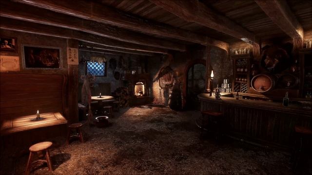 Сказочный и уютный домик с теплым камином под звуки непрекращающегося дождя и периодического грома.