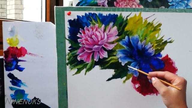 Мастер-класс по ЖИВОПИСИ маслом на бумаге или картоне. Как научиться рисовать цветы - пионы.