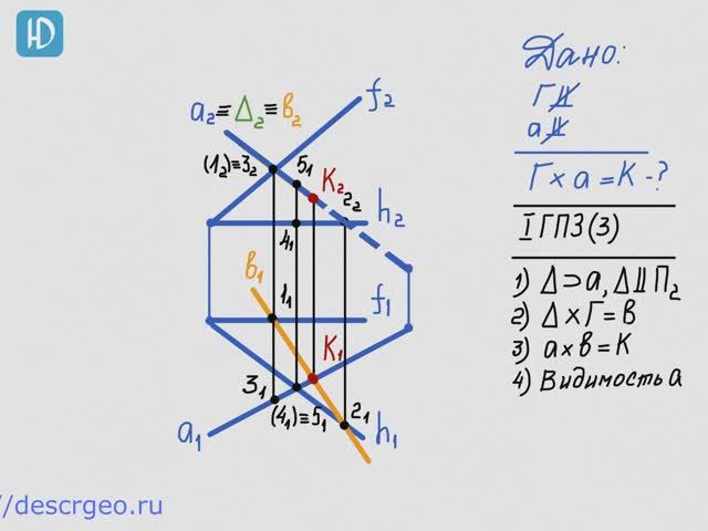 Задача 11. Пересечение прямой и плоскости (случай 3)
