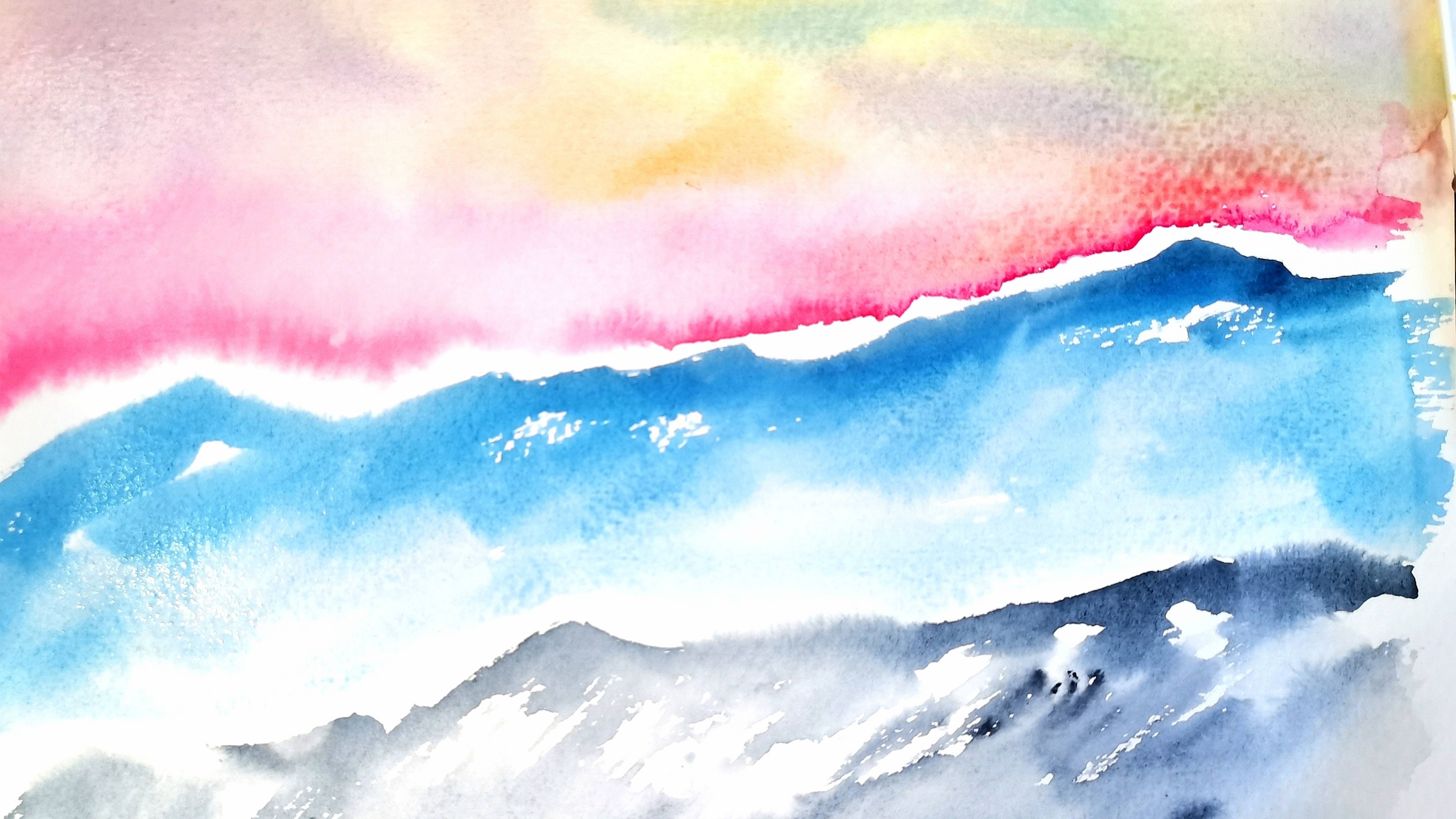 Горный пейзаж акварельными красками