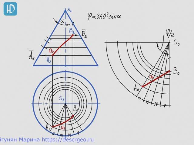 Задача 24. Построение кратчайшей линии между двумя точками на поверхности (геодезическая линия)