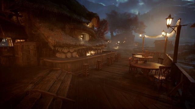 Средневековая таверна под звуки приятного дождя с громом