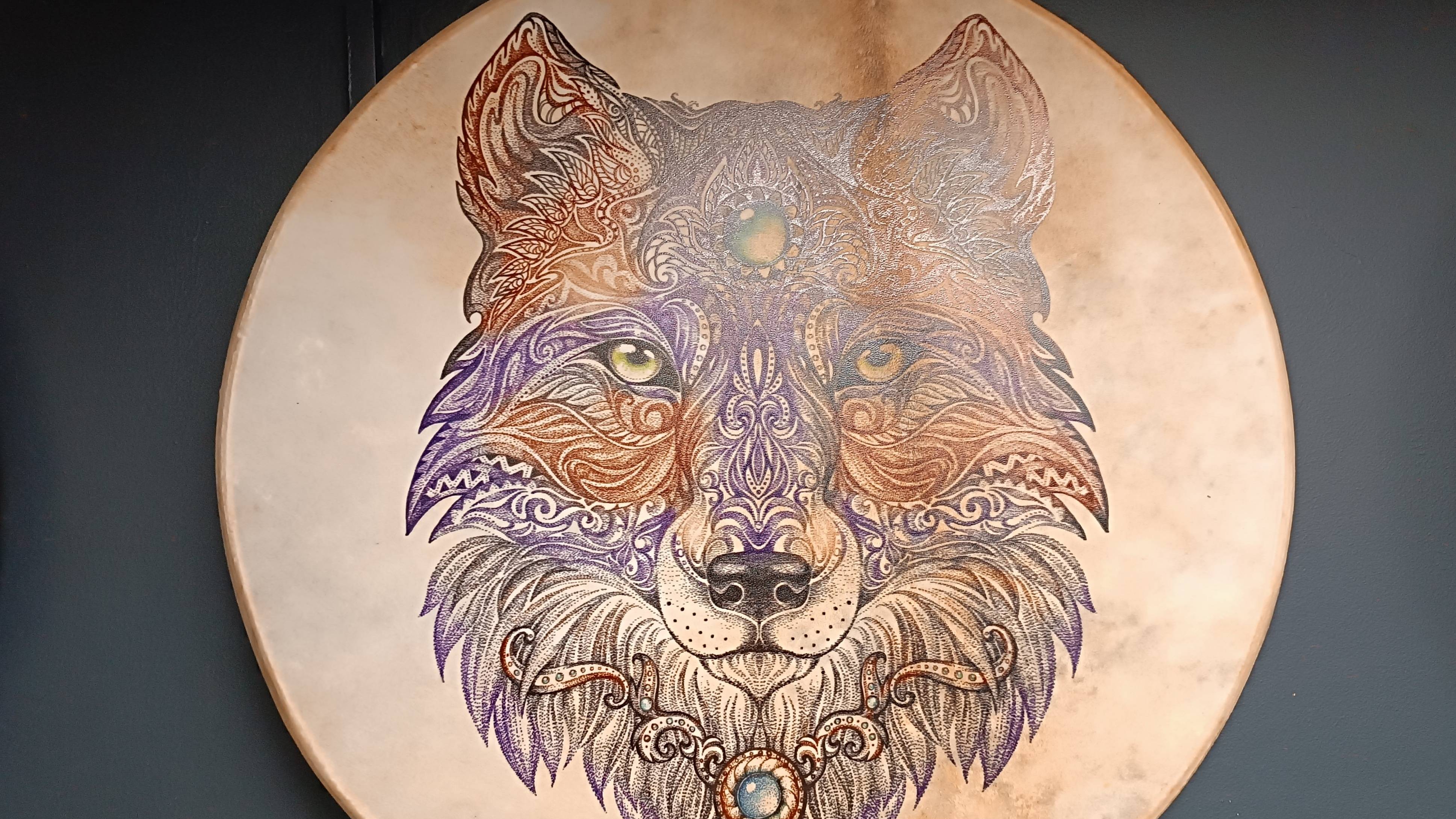 Бубен Shamanic Индонезия 50х50см с рисунком / Шаманский бубен / тюнгур / дюнгюр / shamanic.moscow