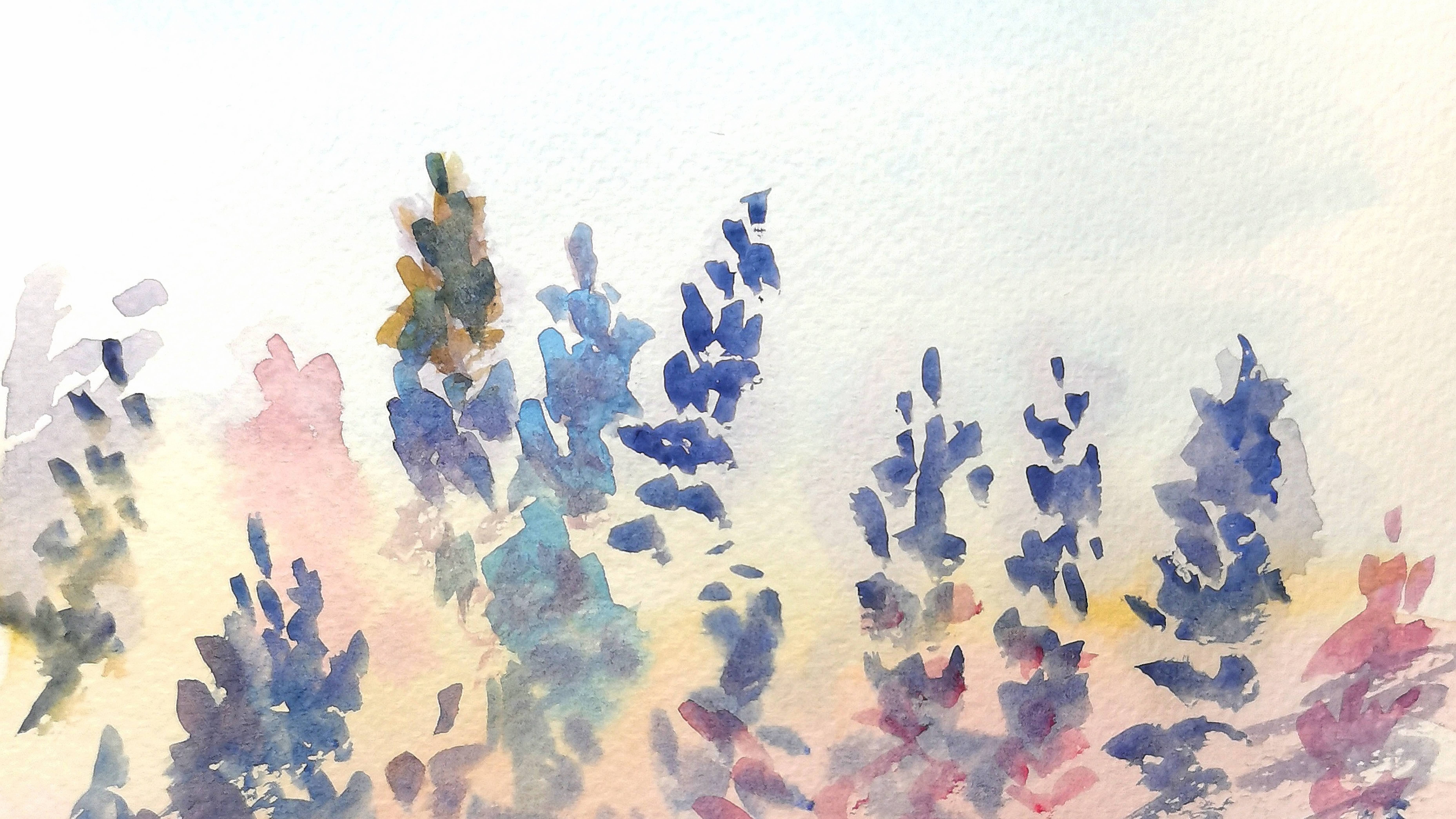 Лаванда акварельными красками