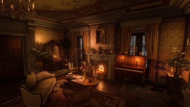 Уютный номер на зимней фазенде с зимним ветром и камином