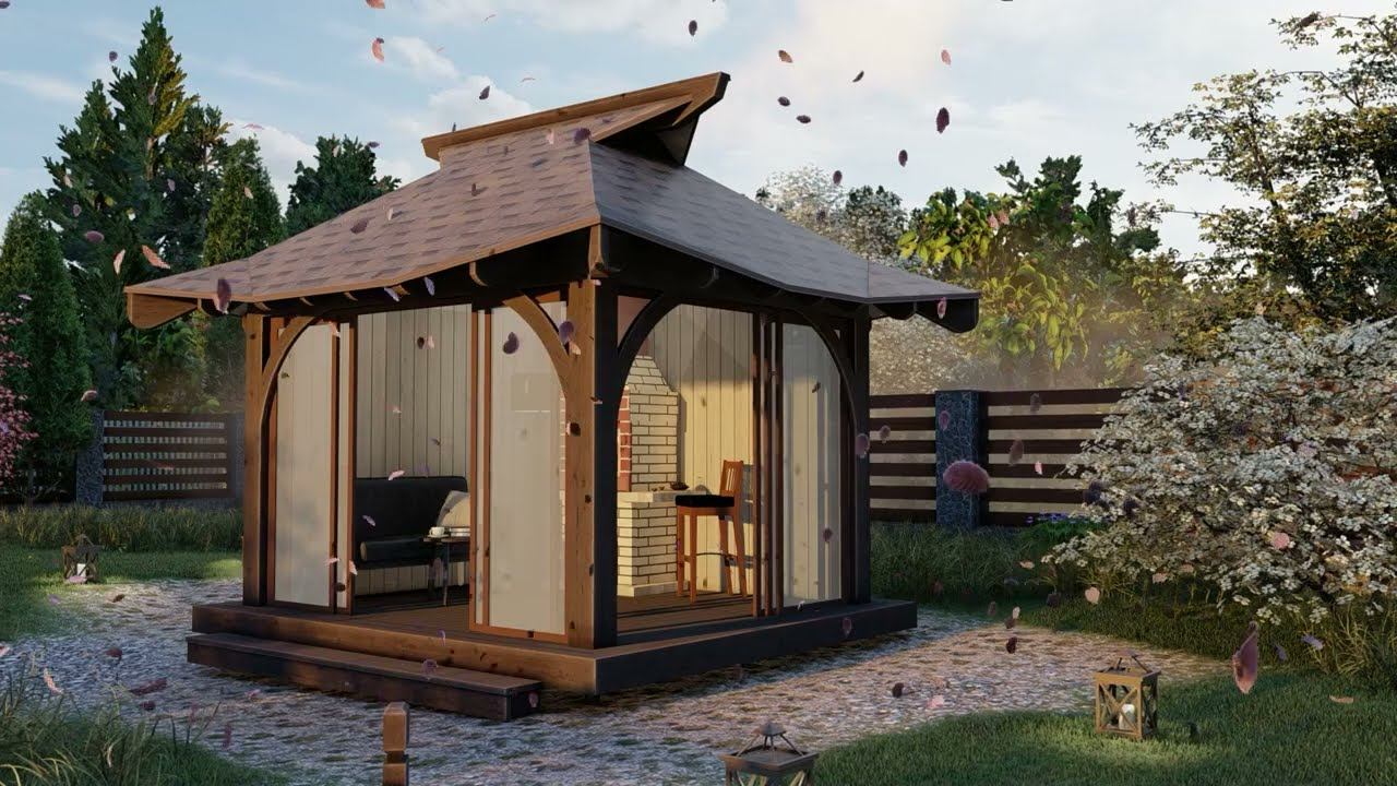 Беседка из дерева для сада Пекин 3х3,5м