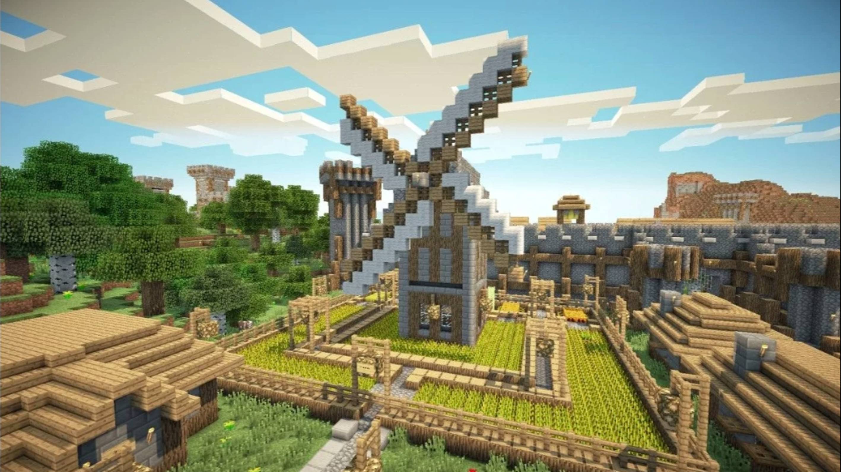 я построил целый посёлок в майнкрафт