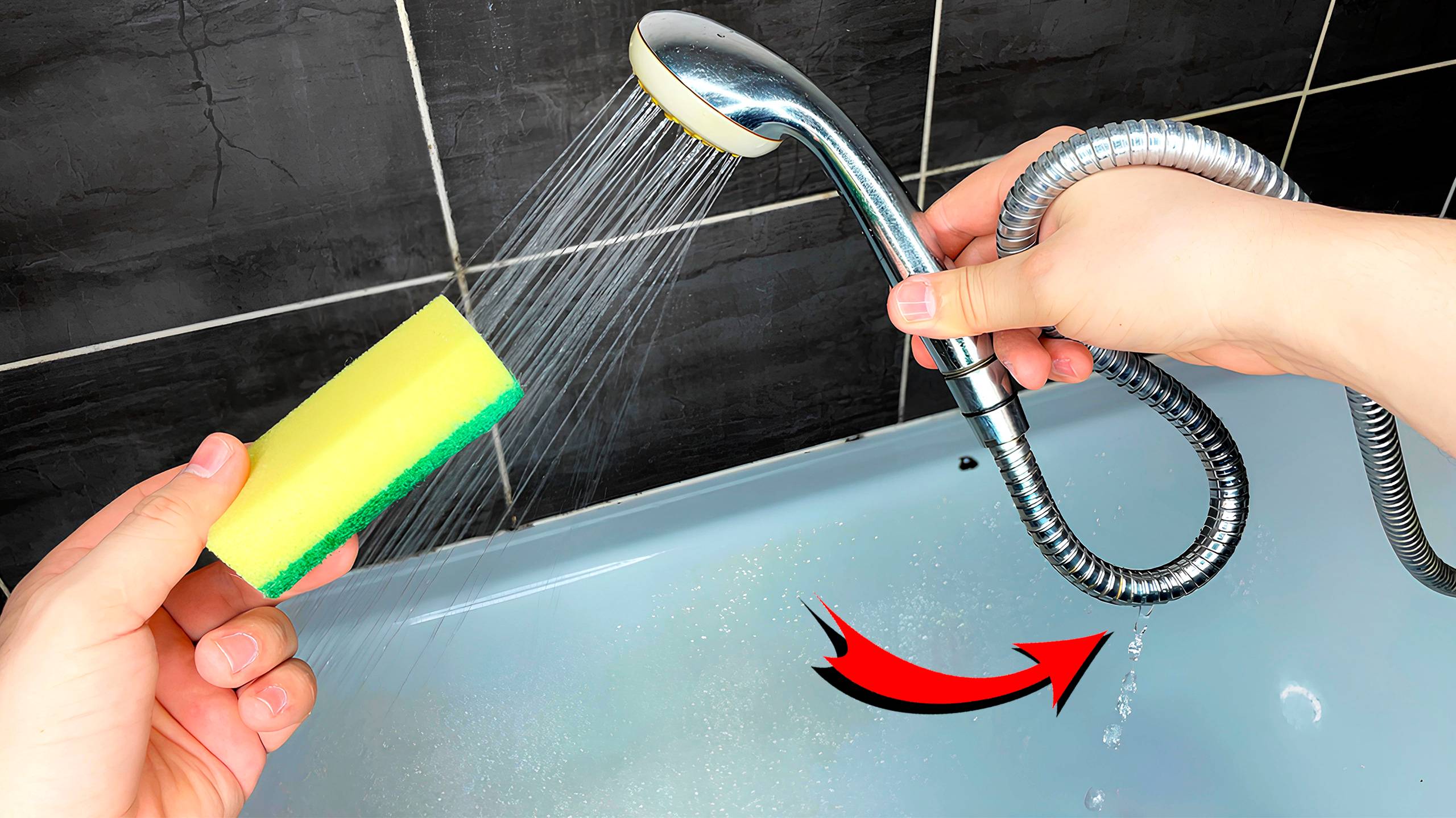 ПРОЧИСТИТЕ и ПОЧИНИТЕ ШЛАНГ для ДУША с помощью ГУБКИ для МЫТЬЯ ПОСУДЫ , если он начал протекать!