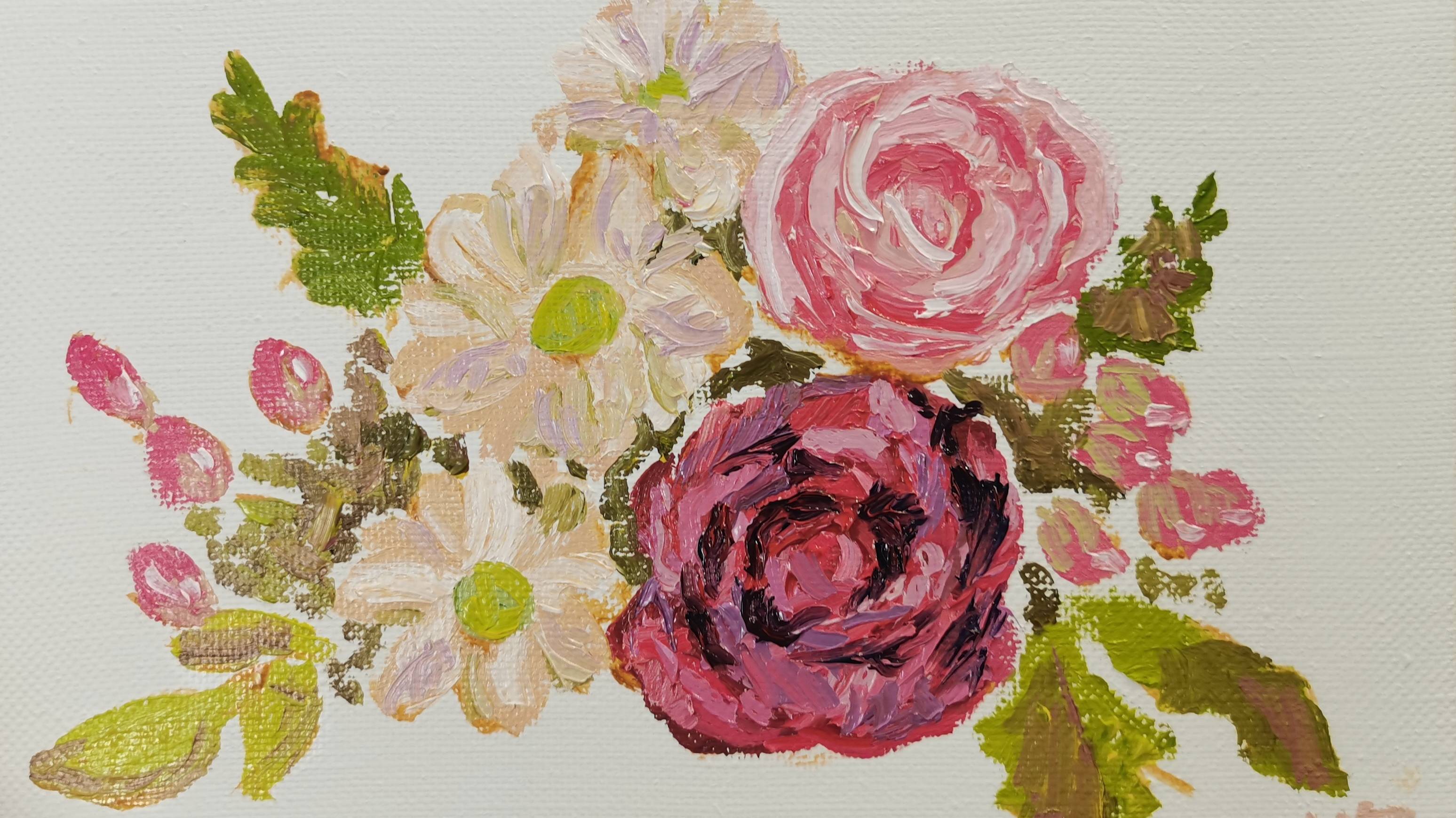 Букет цветов масляными красками