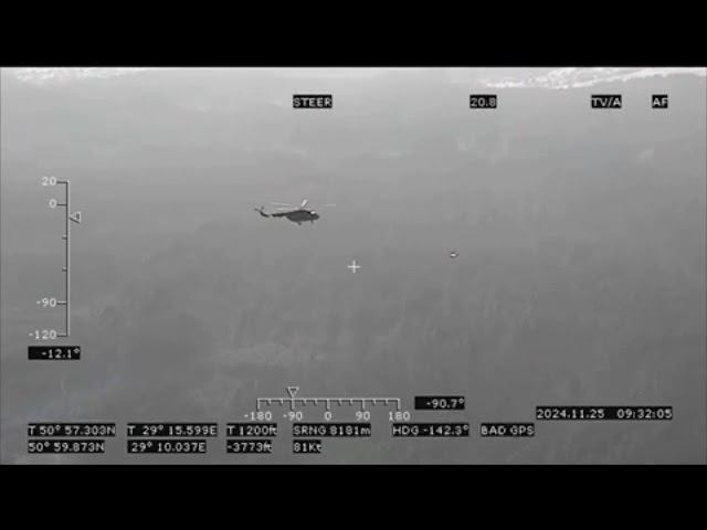 Воздушный бой: Украинский Ми-8 с пулемётчиком против Герани-2.