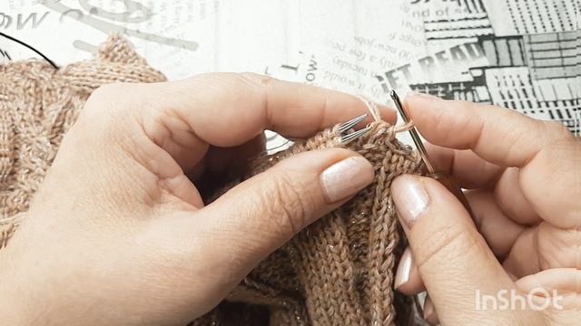 Плечевой шов. с помощью трёх спиц.