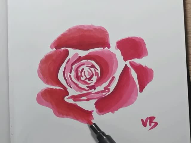 Красная роза маркерами