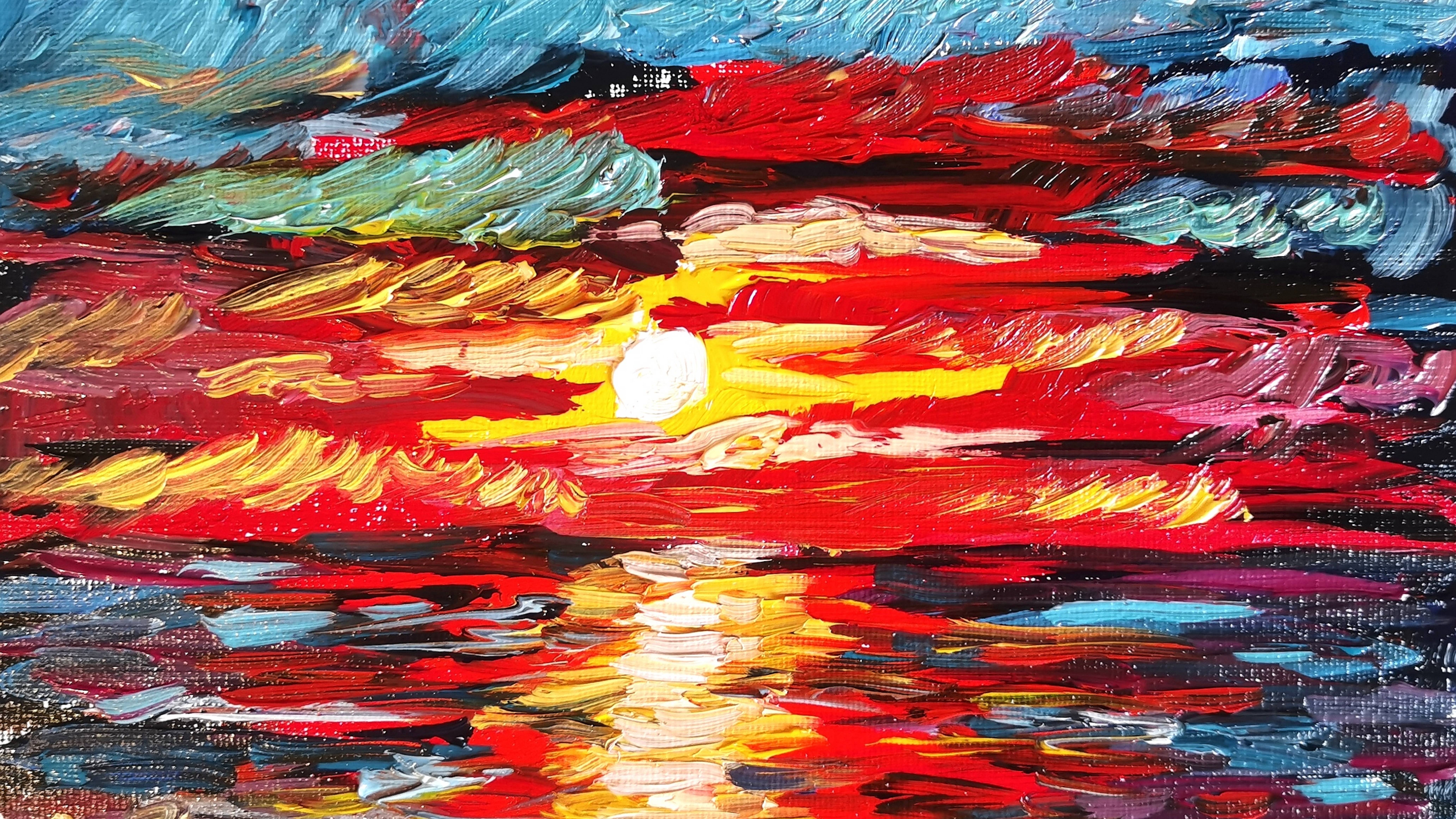 Море на закате масляными красками