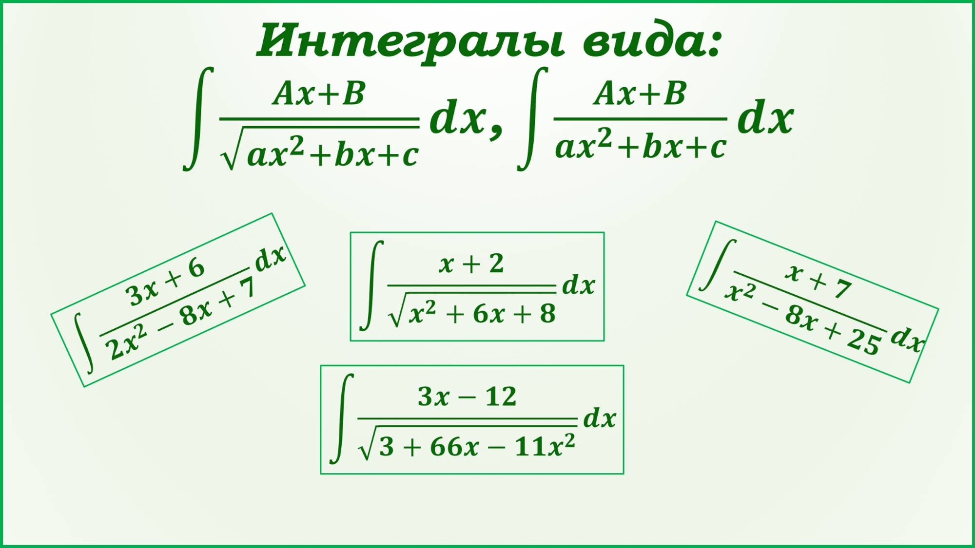 Интегрирование дробей, содержащих квадратный трехчлен.