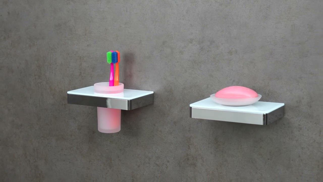 Стакан для зубных щёток Lemark GLASS LINE с держателем, хром/белое стекло