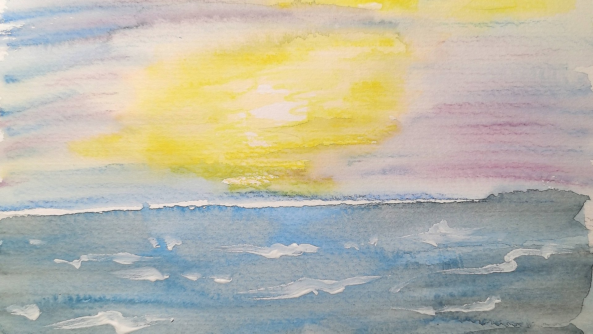 Морской пейзаж акварельными карандашами