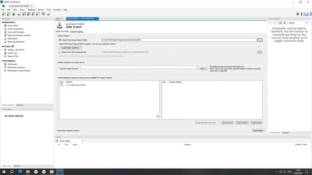Видеоинструкция: развёртывание базы данных MySQL из ранее сохранённых файлов через MySQL Workbench