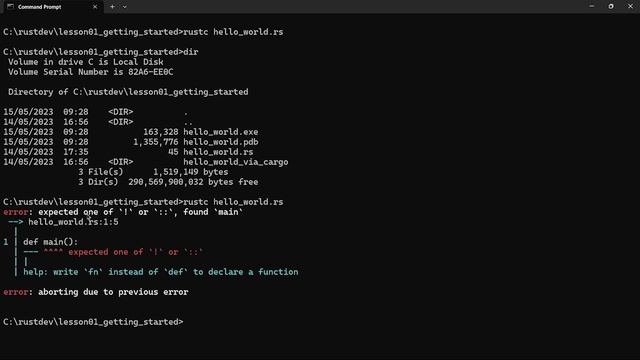 1.004. 1.3 Building and running your first Rust application