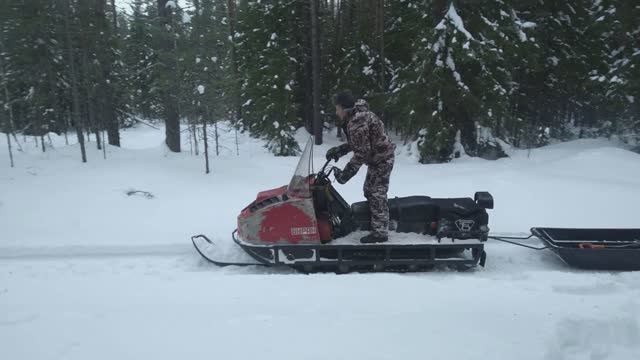 Охота на куницу. Снегоход Буран - первый опыт. Неудачная погрузка.